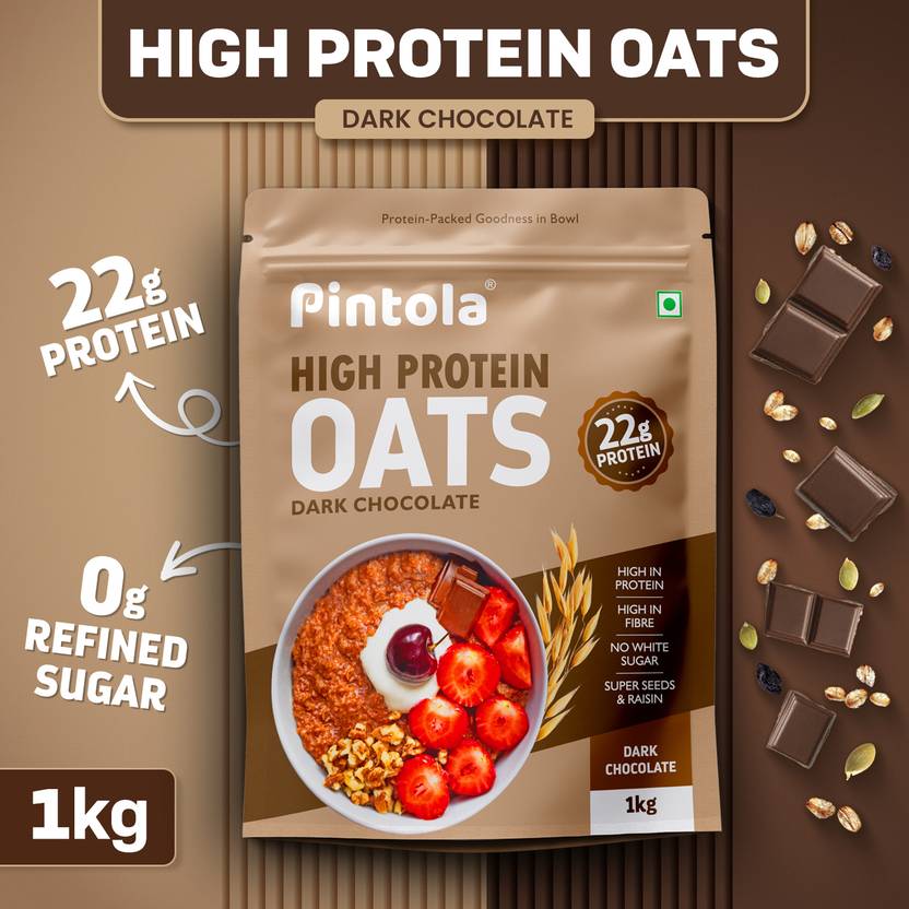 Pintola 22g High Protein Oats, Dark Chocolate, Oats for weight loss, Breakfast Cereals Pouch ...
