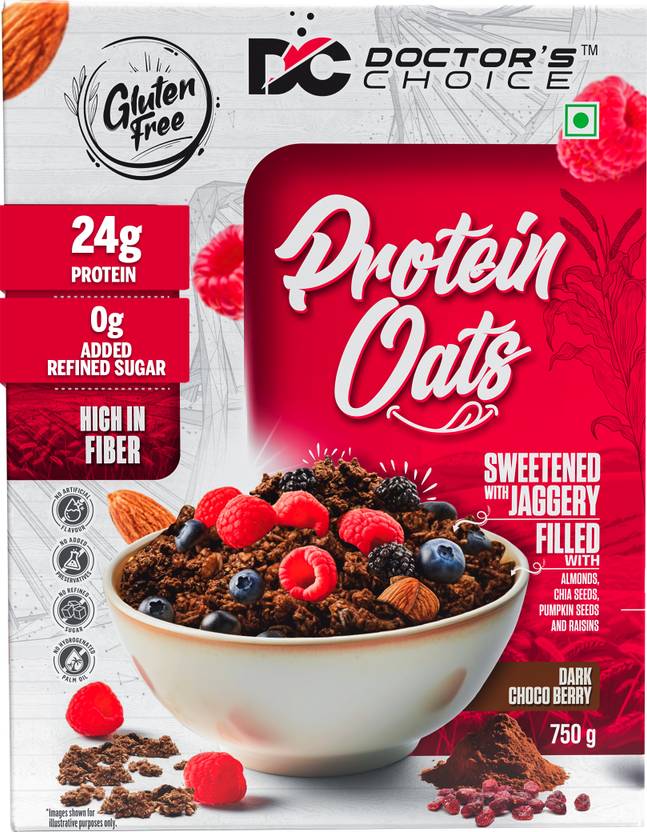 DOCTOR'S CHOICE Protein Oats, 24g Pure Protein, Jaggery Sweetened, No ...