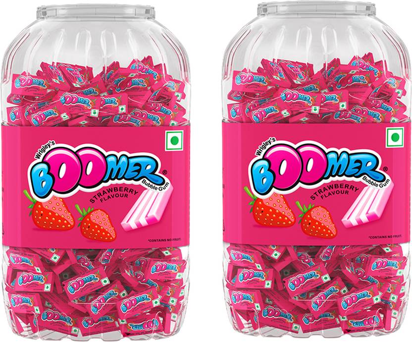 Boomer Bubble Gum, Jar of 294 Gums Strawberry Flavoured Chewing Gum ...