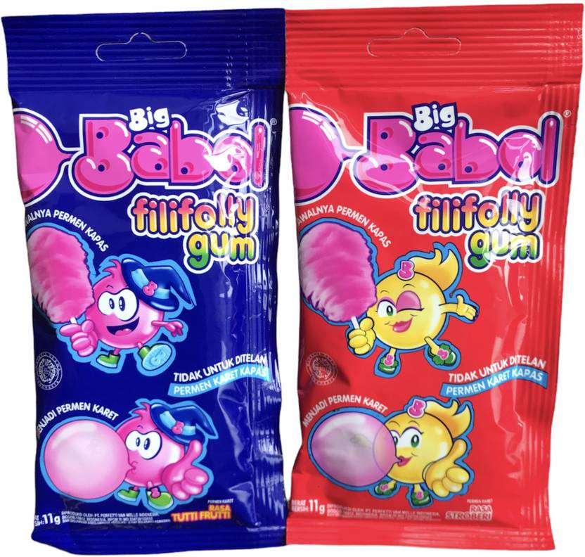 Big Babol Filifolly Gum Variety Pack, Tutti Fruity, Strawberry, Each 11g Pack of 2 Tutti Fruity ...