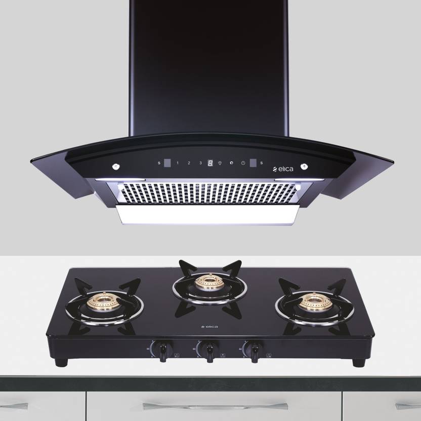 Elica COMBO KITCHENHOOD WDFL 606 HAC LTW MS NERO + COOKTOP 703 VETRO ...