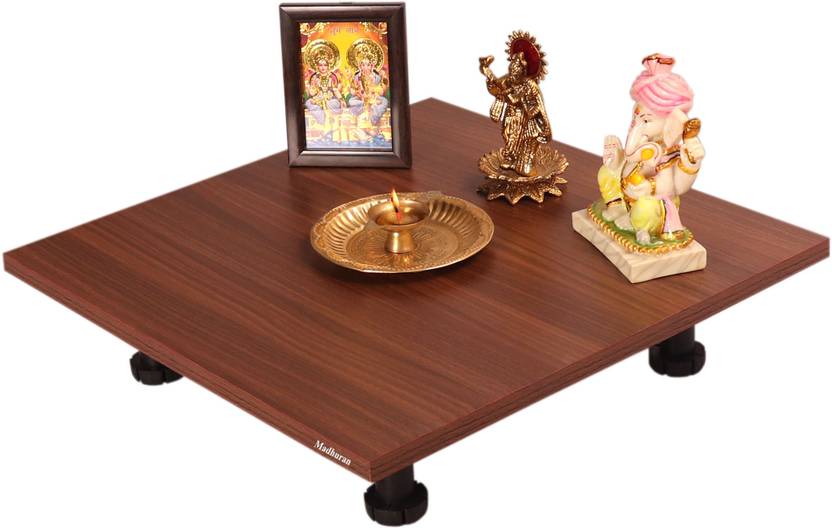 Madhuran Pooja Patra Chowki Big Wooden Color Classic Walnut Size17.7X17 ...