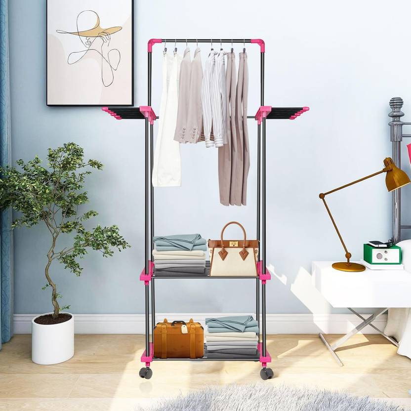 LEOPAX Steel Floor Cloth Dryer Stand Heavy Duty Rolling Garment Rack ...
