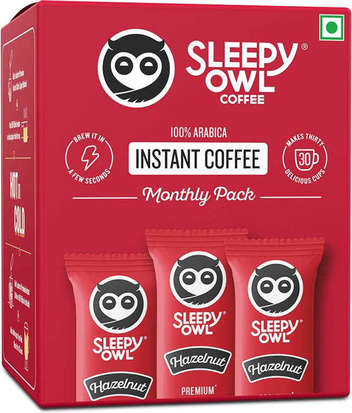 Sleepy Owl Pack of 30 Hazelnut Premium Instant Coffee Sachets | 100% Arabica | Nutty & Bold ...