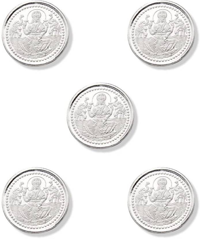 LBV Lakshmi Ji 999 Purity Silver coin (1 gm X 5 Lakshmi coin) Modern ...