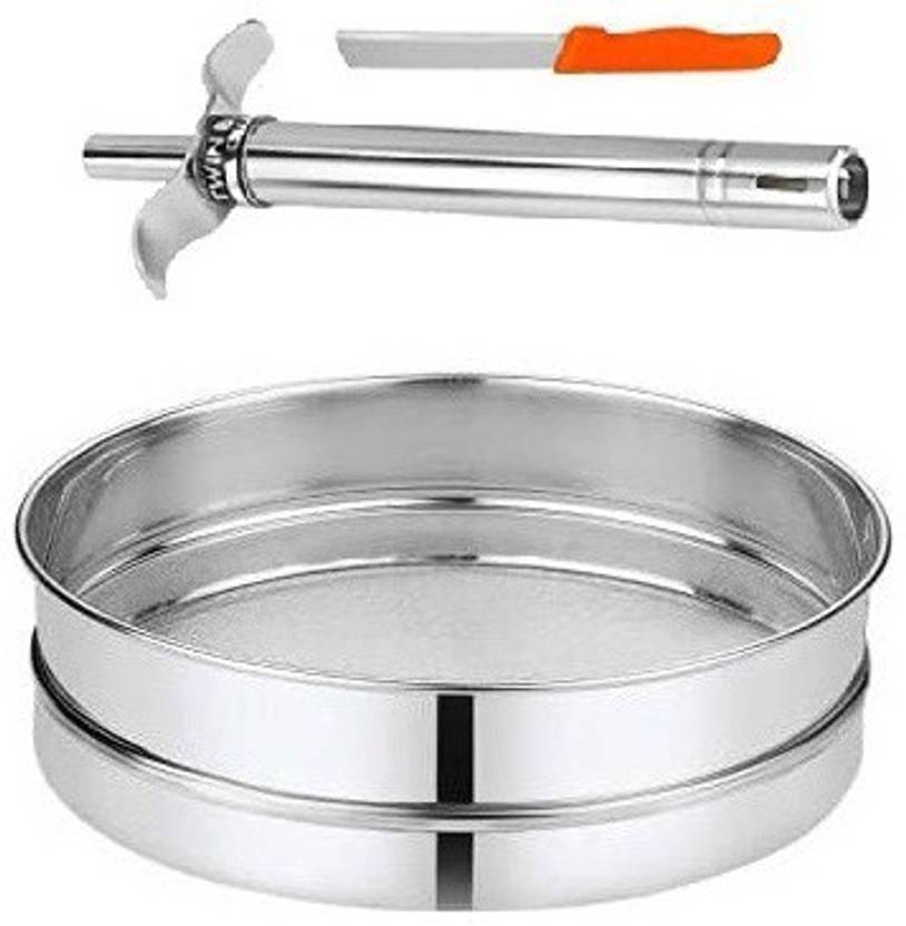 Fajs increation Stainless Steel Atta Sieve Floor Strainer and Steel gas ...