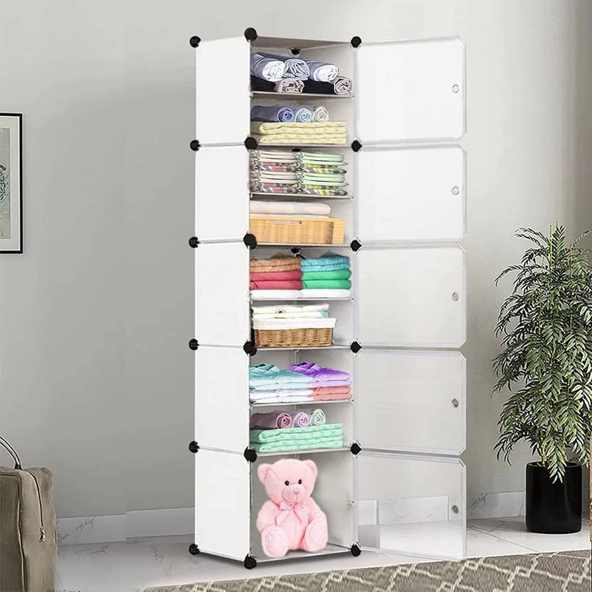 Hemovia 5-Door 10-Shelf Plastic Collapsible PC Collapsible Wardrobe ...