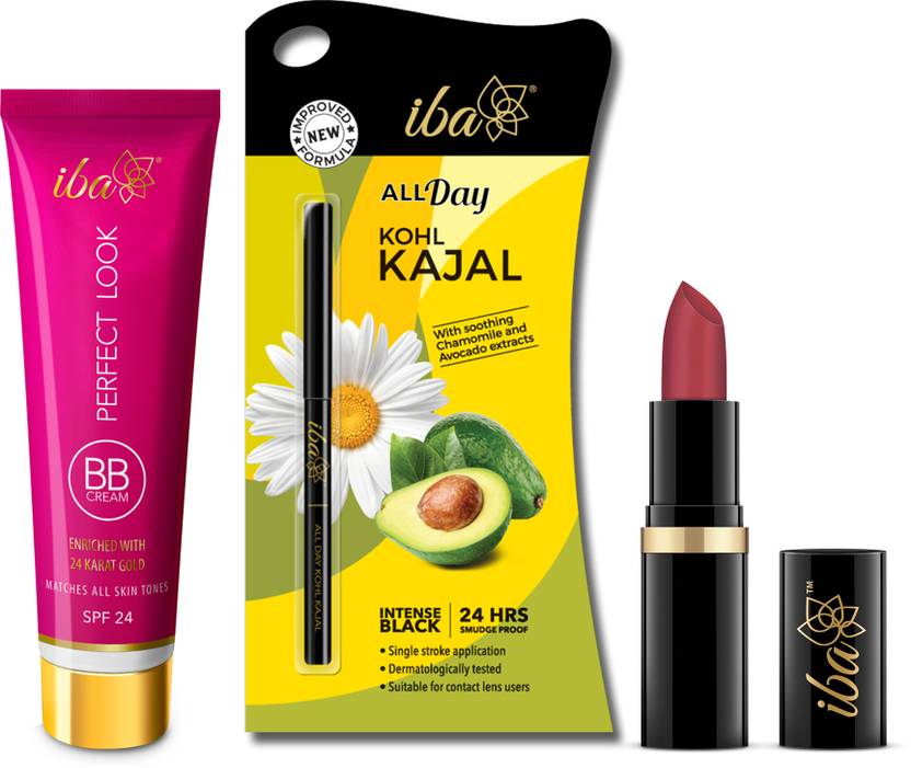 Iba Daily Use Makeup Combo-Perfect Look BB Cream Medium (30g)+All Day Kohl Kajal Black (0.35g ...