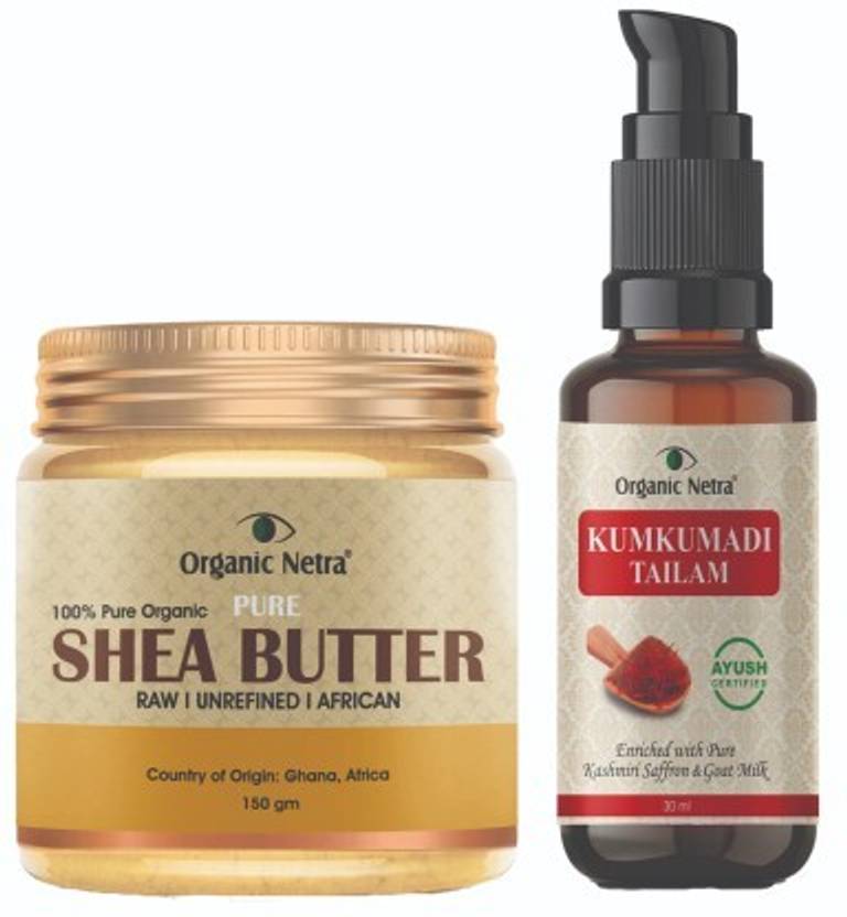 Organic Netra Ayurvedic Kumkumadi Tailam 30ml & 100% Organic Shea Butter 100g Price in India ...