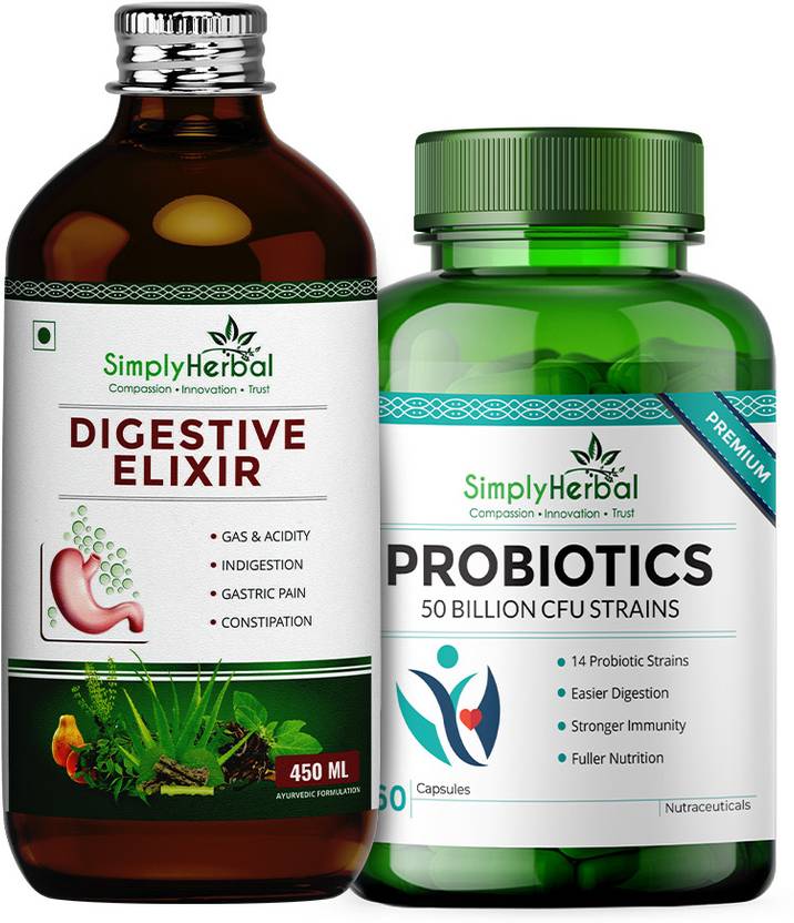 Simply Herbal Digestive Syrup with 37 Digestion Enzymes & Probiotics ...