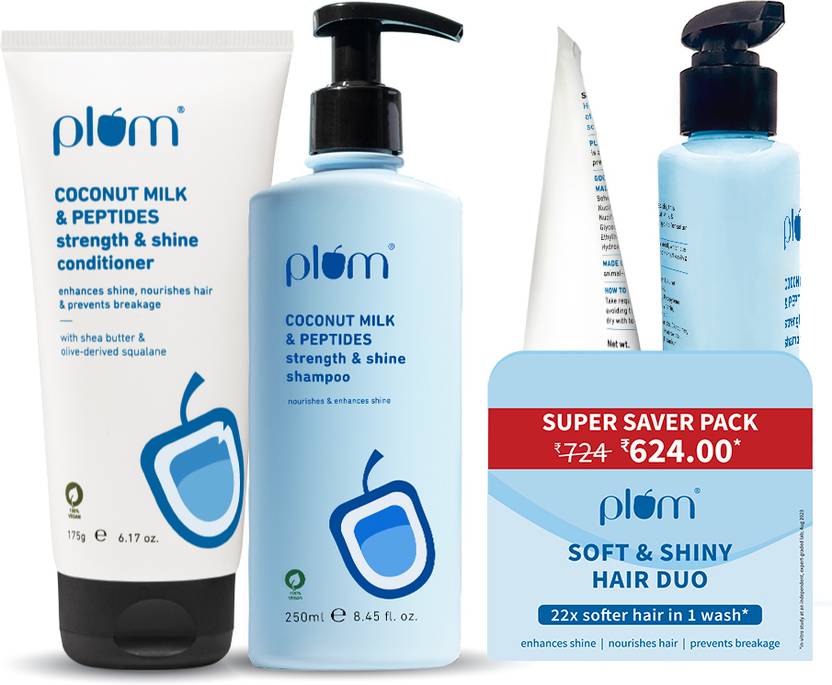 Plum Coconut Milk & Peptides Shiny Hair Duo| Shampoo and Conditioner I Enhances Shine ...