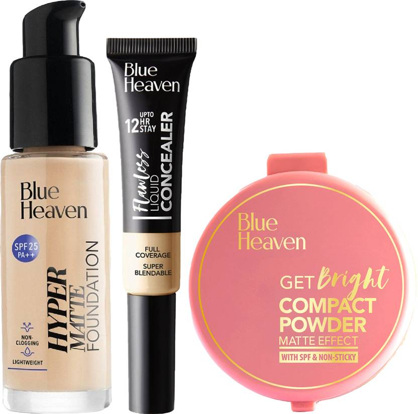 BLUE HEAVEN Hyper matte Foundation 30ml+ Concealer 17ml +Compact 16G ...