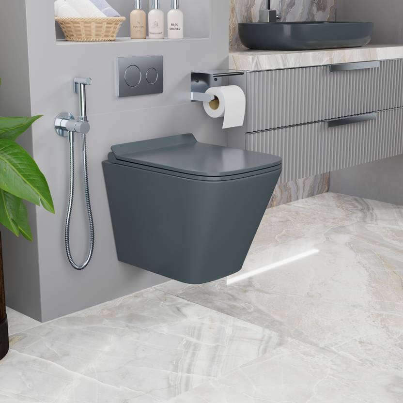 Syon Premium Ceramic Wall Hung Commode/ Western Toilet with Accessories ...