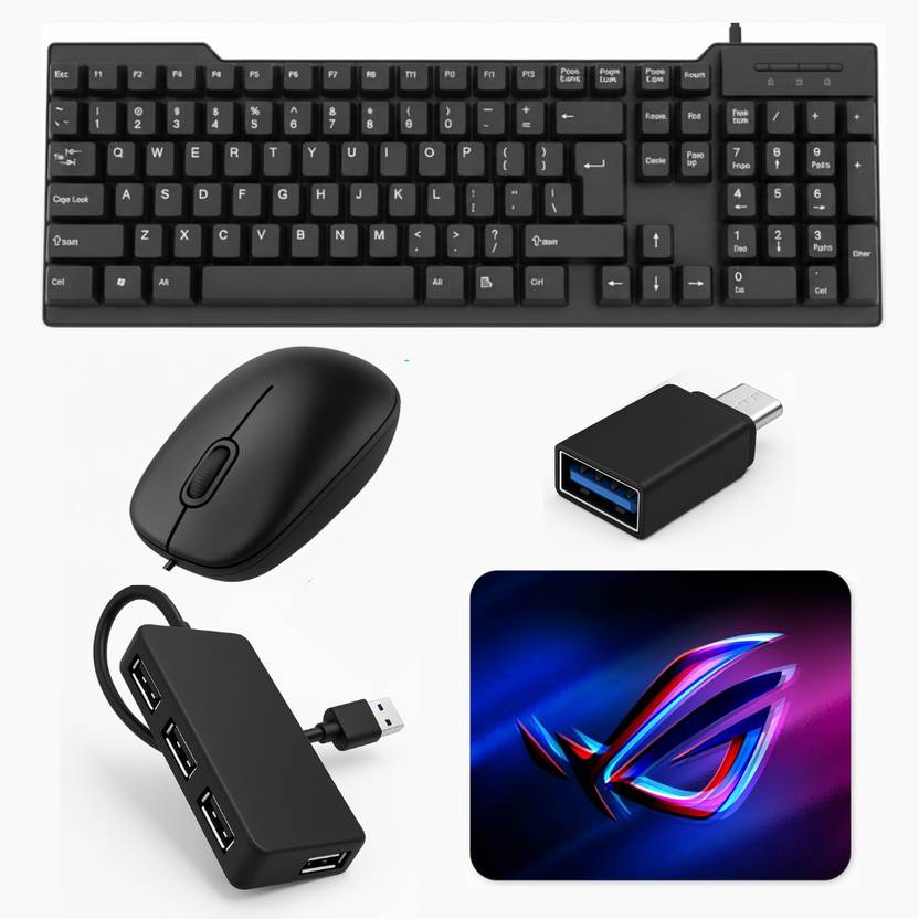 Henture 5-in-1 Keyboard + Mouse + Mousepad + USB Hub + OTG Combo Set ...