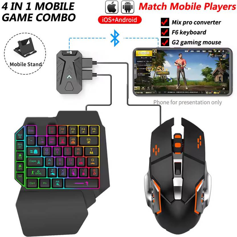 MIXPRO Bluetooth Gaming Keyboard Mouse Converter For Smartphone 4 in 1 Game Combo set Combo Set ...