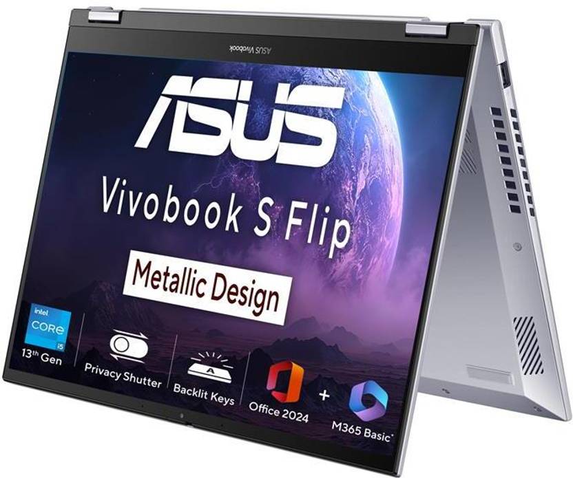 ASUS Vivobook S14 Flip (2025) with Office 2024 + M365 Basic*, A-Part Metal Body, Intel Core i5 ...