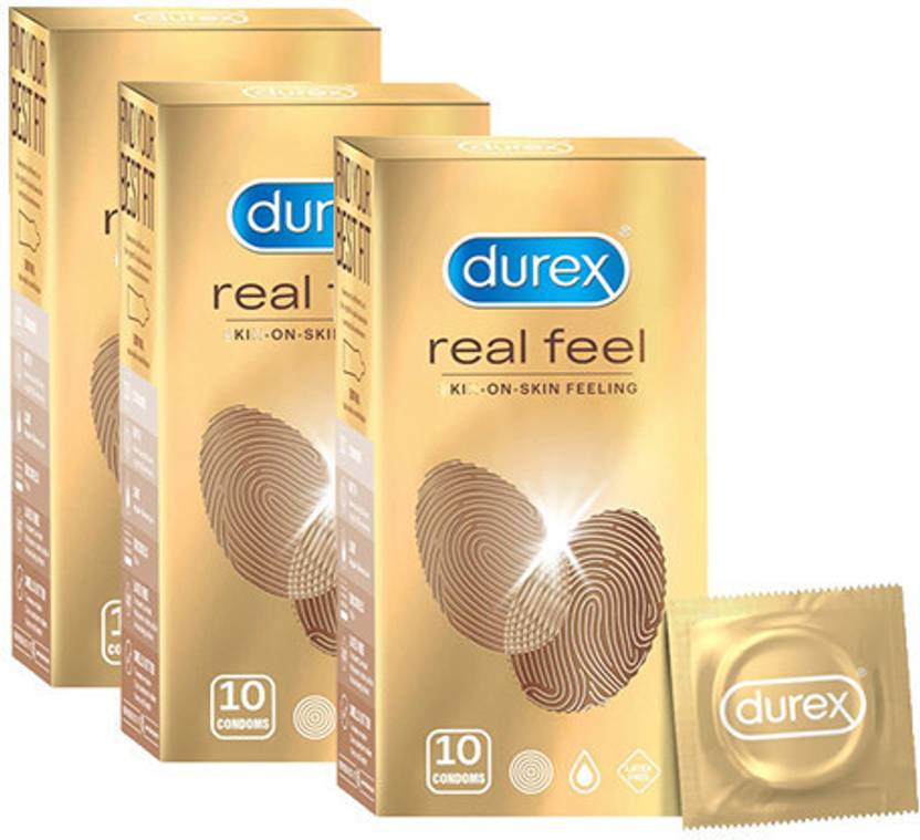 DUREX Real Feel Condoms for Men - 10 Count| For Real Skin on Skin Feeling Pack Of 3 Condom Price ...