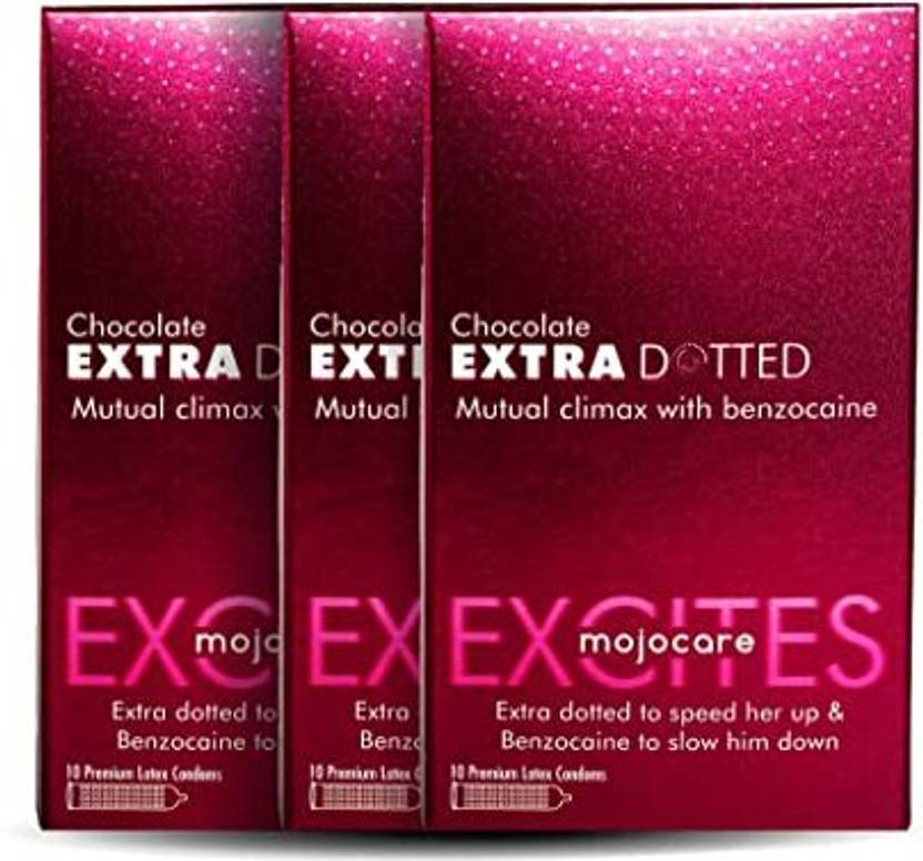 Mojocare Excites Extra Dotted Condoms - Chocolate | Latex Condoms With ...