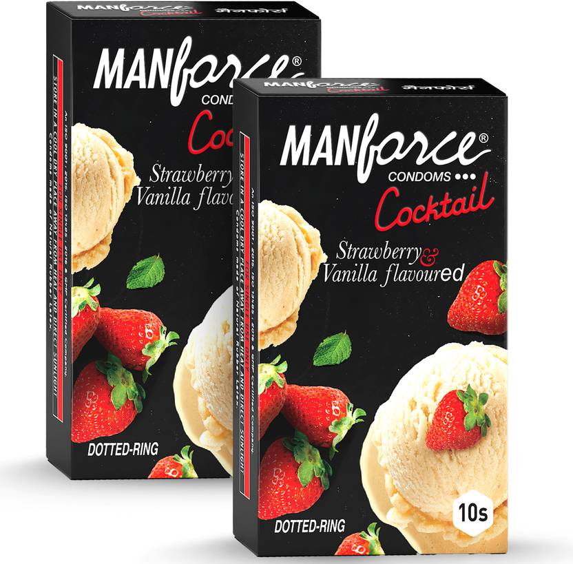 MANFORCE Cocktail Condoms with Dotted-Rings, Strawberry & Vanilla ...