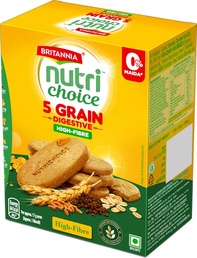 BRITANNIA NutriChoice 5 Grain Multigrain Biscuits Digestive Biscuit ...