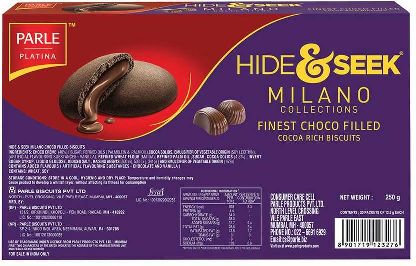 PARLE Milano Hide & Seek Choco Filled Cookies Biscuit Price in India ...