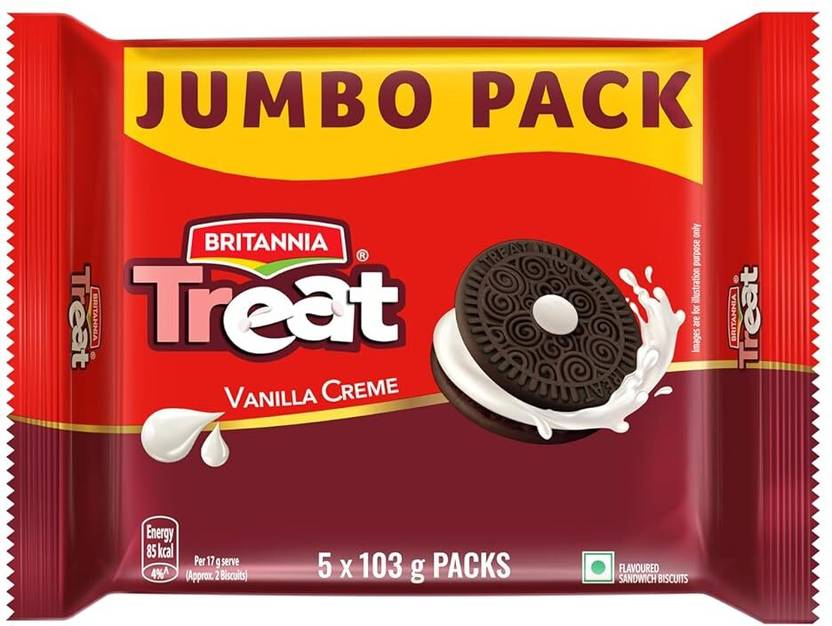 BRITANNIA Treat Vanilla Creme Sandwich Cookies Biscuit Price in India ...