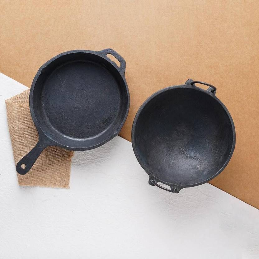 The Indus Valley Pre-Seasoned Cast Iron Cookware combo(Kadai-2L+Skillet ...