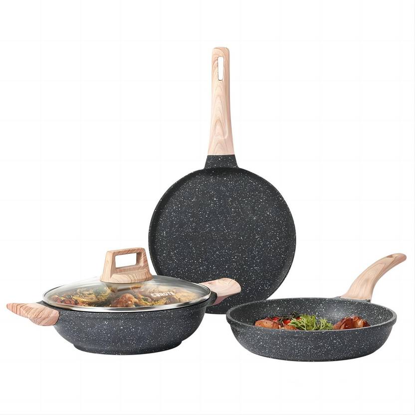 CaROTE 24 Fry Pan+28 Dosa Tawa+28 Kadai Induction Bottom Non-Stick ...