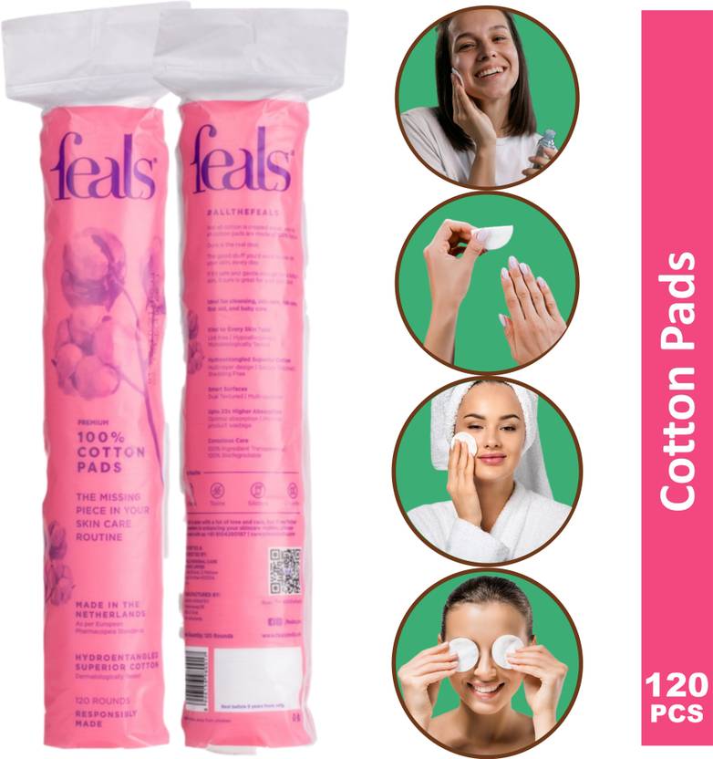 FEALS Cotton Pads for Face/Eyes, Makeup Remover Wipes (120 Rounds/Pouch ...