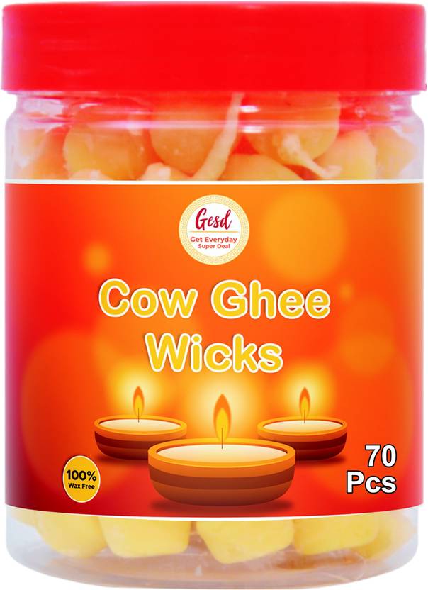 GESD Cow Ghee Diya Batti, Cotton Wicks For Pooja, Jyot Batti 70 Pcs ...