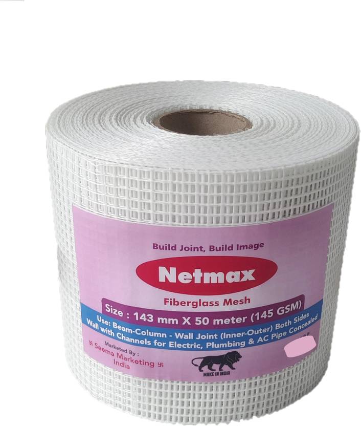 NETMAX ® Fiberglass Mesh Roll 145 GSM (143 mm X 50 meters) Crack Filler ...