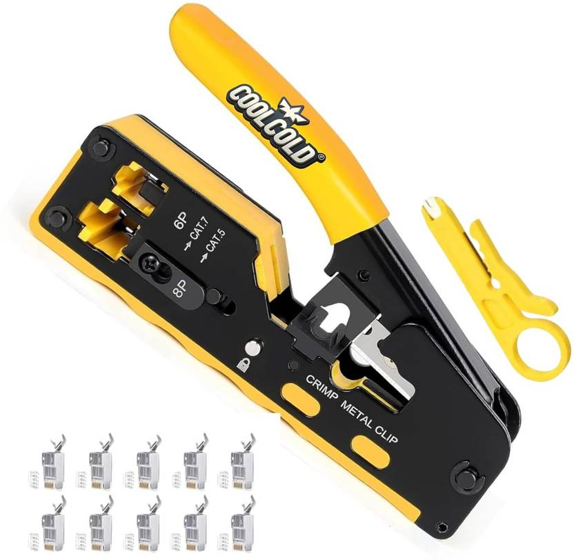 coolcold RJ45 Crimping Tool with 10Pcs Cat7 Connectors – Pass Through ...