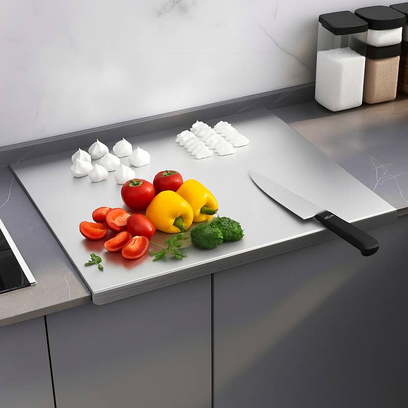 Shulin Homes Multipurpose SS Chopping Board With Lip, Cutting Pad ...