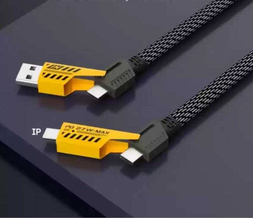 EVAAENTERPRISES 4-in-1 Cable 2 A 1 m COPPER BRAIDING Lightning Data ...