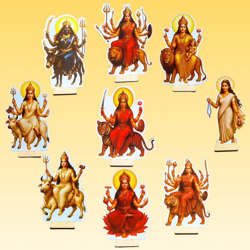 Digi Art's Multicolor MDF 9 Durga Devi Standee Set | Navratri Festival Decoration Price in India ...