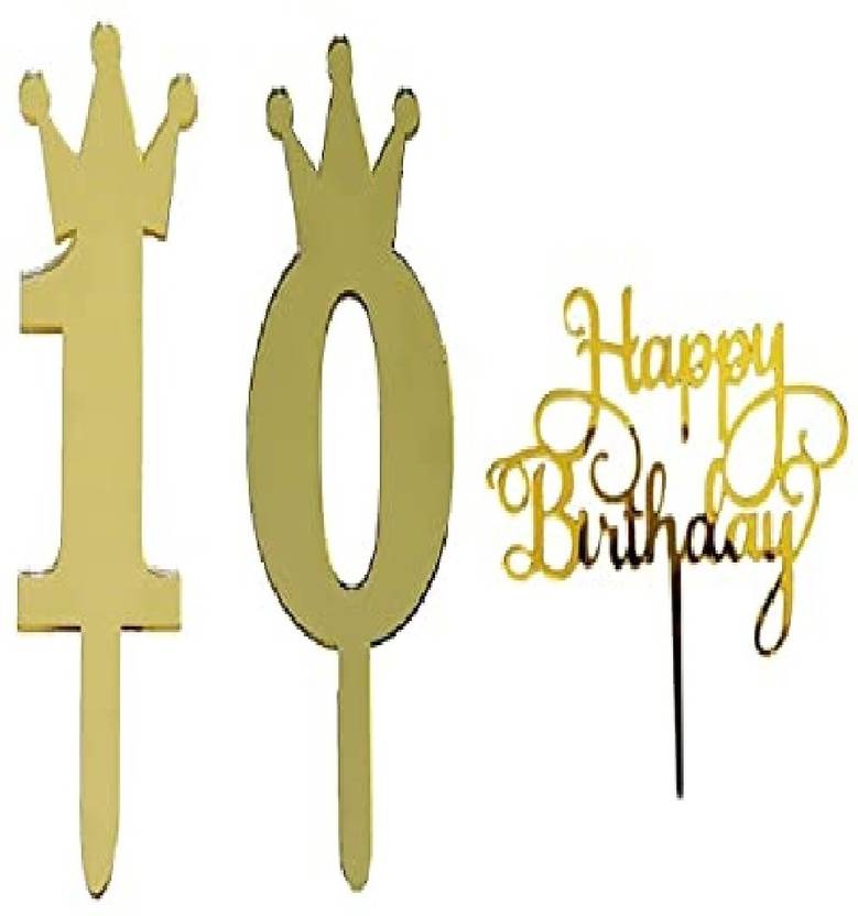MOREL Gold NUMBER 10 CAKE TOPPER WITH HAPPY BIRTHDAY TOPPER FOR ...