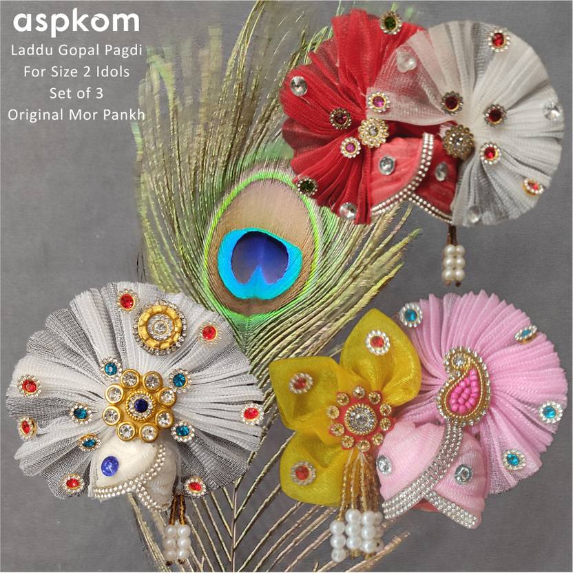 AsPKom Size 2 Laddu Gopal Pagri, Set of 3 Designer Pagadi (Mukut ...