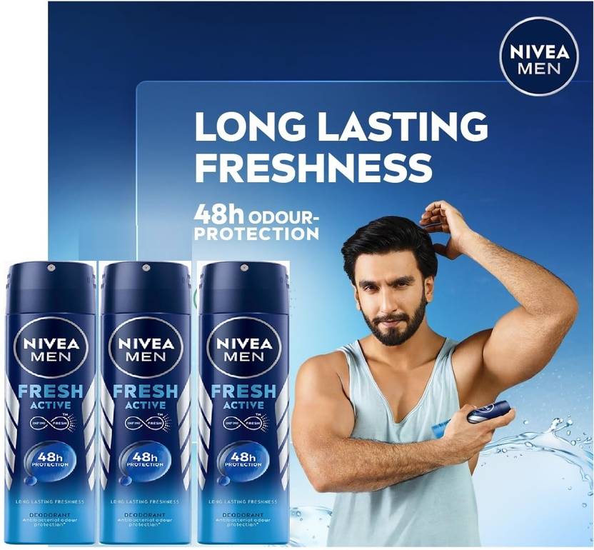 NIVEA MEN Fresh Active Original 48 Hours Deodorant, 150 ml Pack of - 3 ...