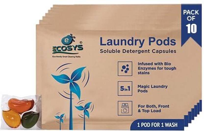 Ecosys 5-in-1 Dissolvable Magic Laundry Pods for 10 washes,1 Pod = 1 ...