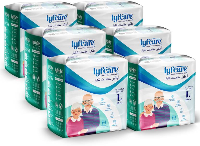 lyfcare Pull-Up Pants |Waist Size (30 -39 Inch)|Pack of 6 Adult Diapers ...