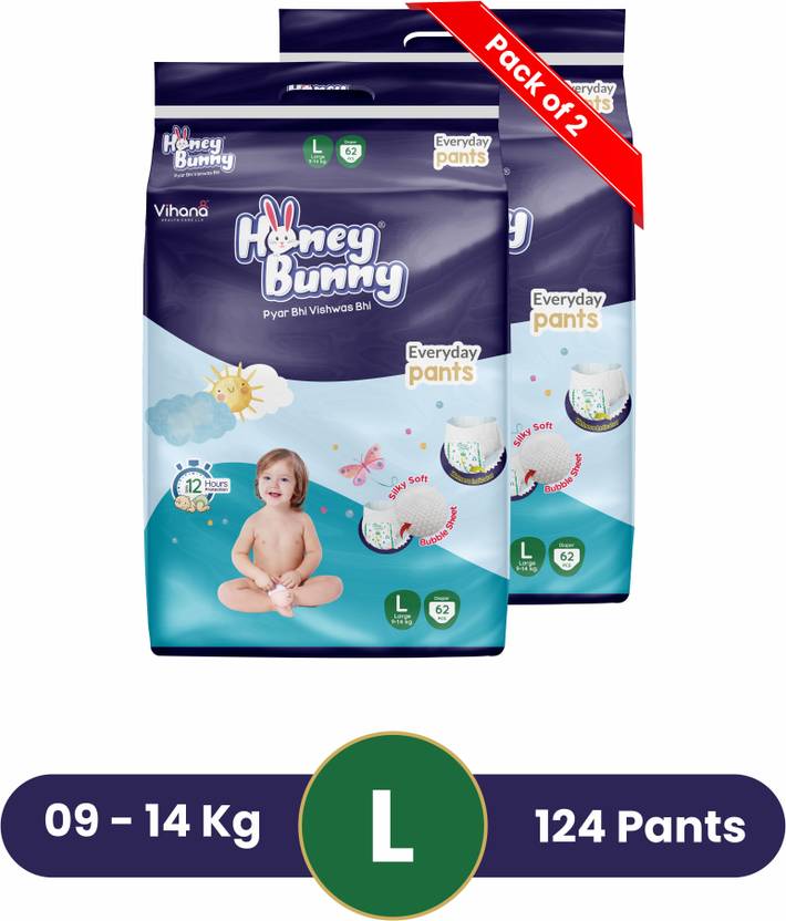 HONEY BUNNY Baby Pants Diaper with Silky Soft-Bubble sheet- Large (124 ...