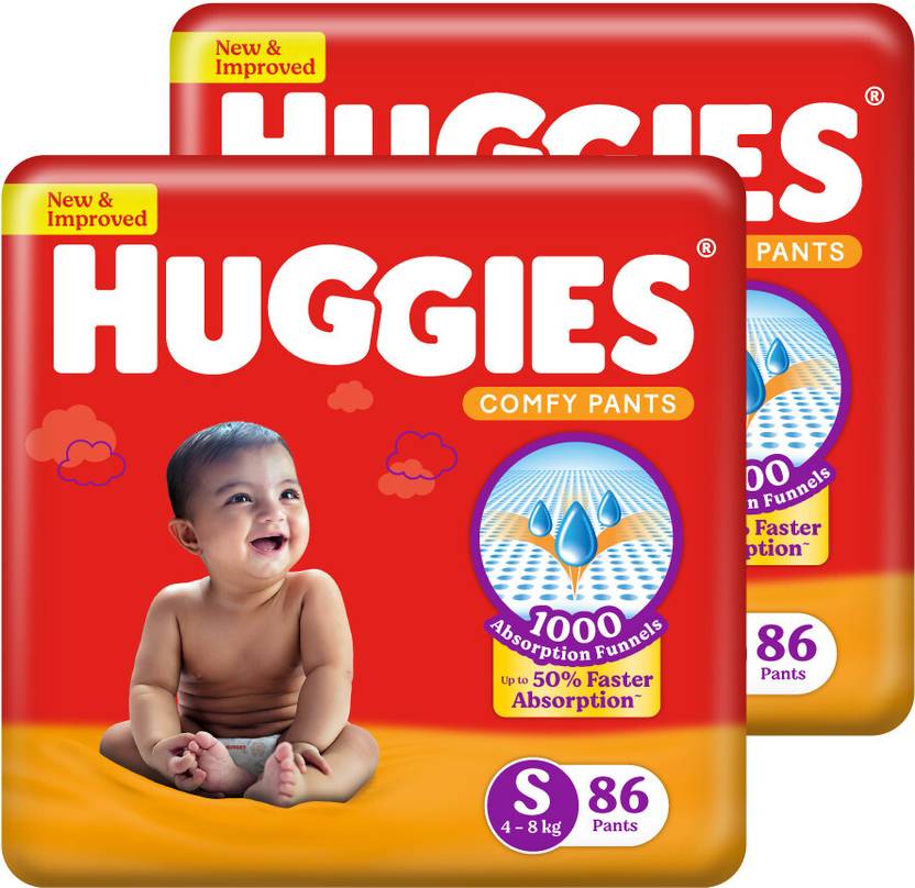 Huggies Comfy Baby Diaper Pants, Upto 50% Faster Absorption (86 X 2 ...