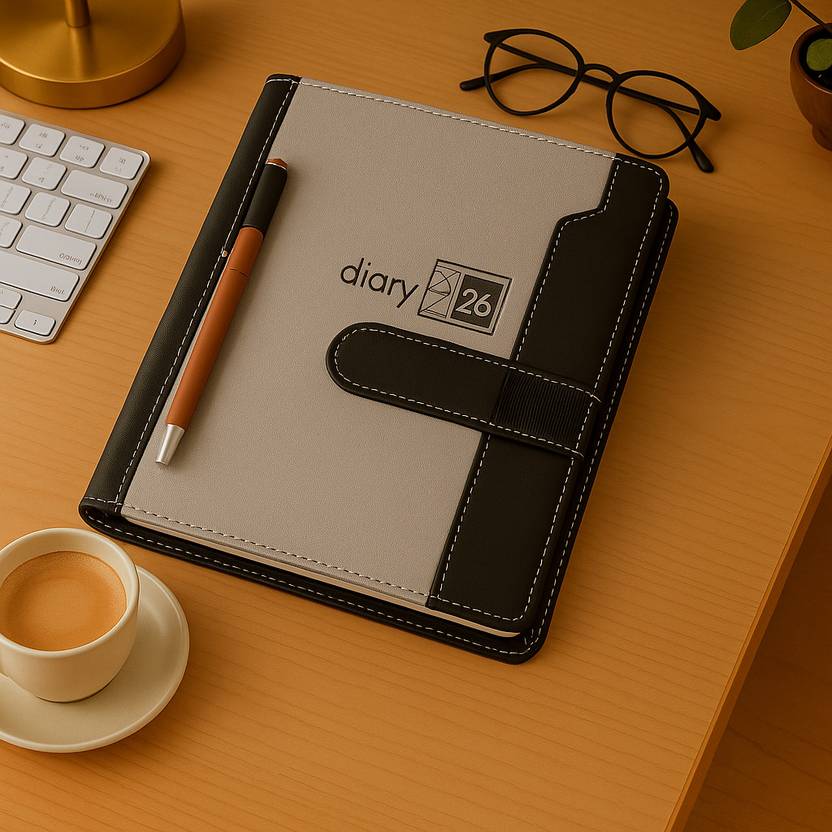 Excel Thermal Cover Bound Business Planner Regular Diary 2026 with Pen & Phone Holder (Cover ...