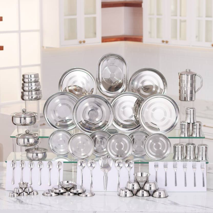 KIARAA Pack of 61 Stainless Steel Dinner Set Price in India - Buy ...