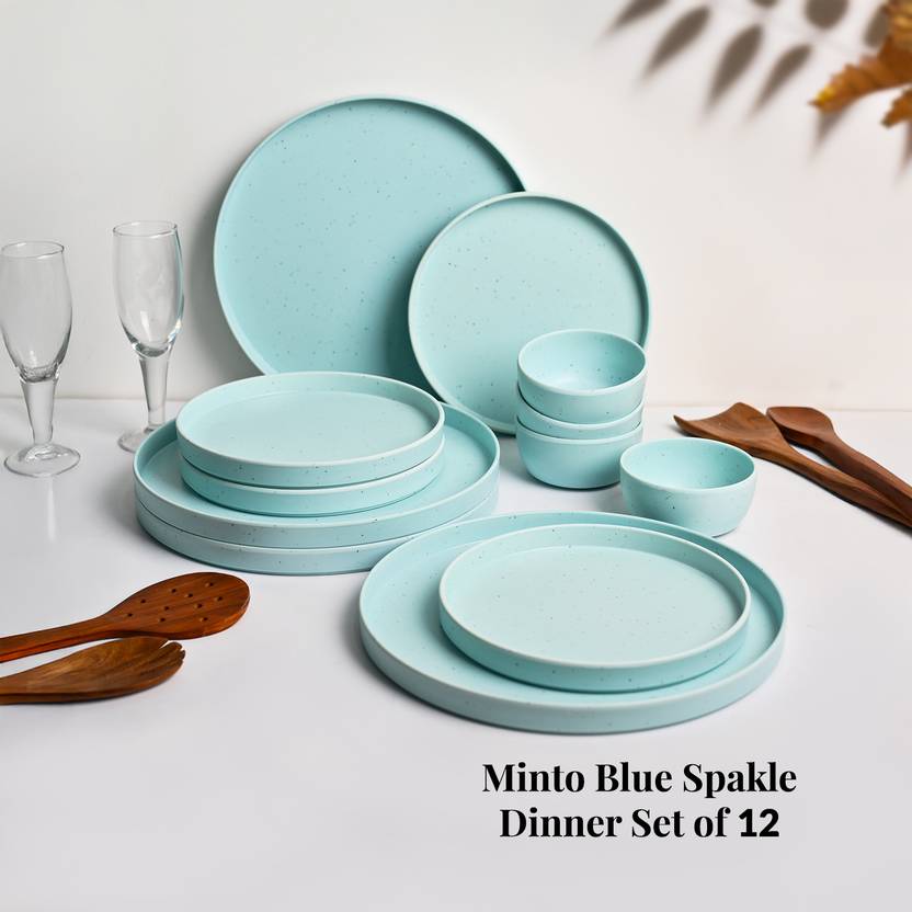 MARKET 99 Pack of 12 Melamin Round Minto Blue Sparkle Dinner Set (Pack ...