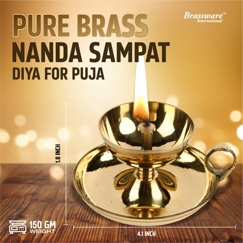 Brassware International Pure Brass Nanda Sampat Diya for Puja | S Size ...