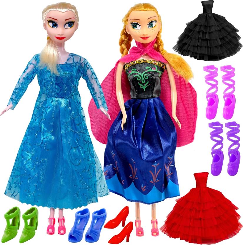 BABRO - Doll Set for Girls, Elsa and Anna Set with Frock (Black - Red) - - Doll Set for Girls ...