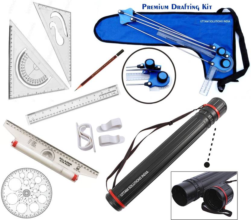 Uttam Mini drafter, sheet holder box, Roller scale, pro circle for Engineering drawing Drafting ...