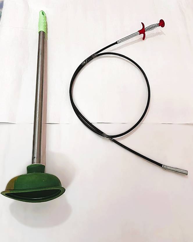 INASAN STEEL HANDLE PLUNGER WITH DRAIN CLEANER WIRE STICK Multi-purpose ...