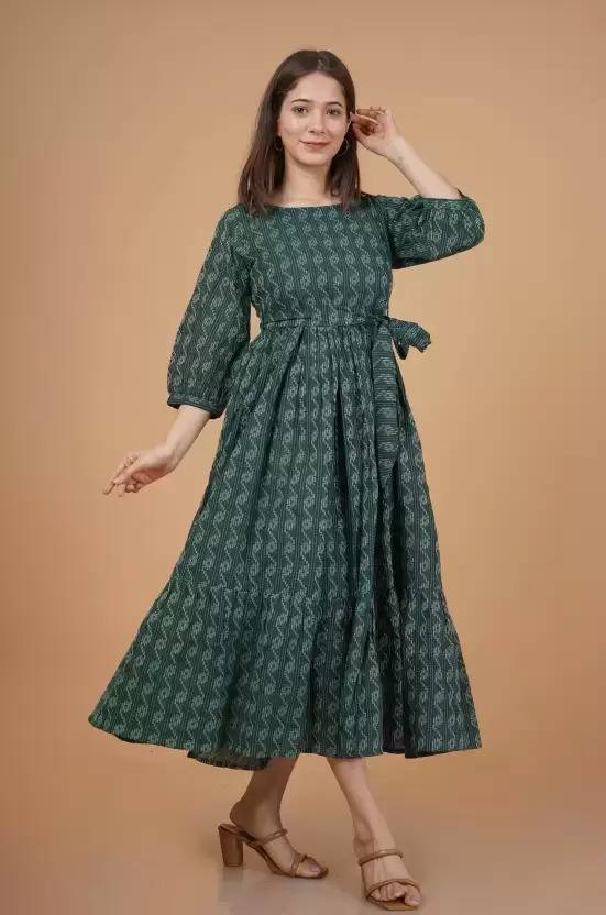 DEVDHAM Women Fit and Flare Green Dress - Buy DEVDHAM Women Fit and ...